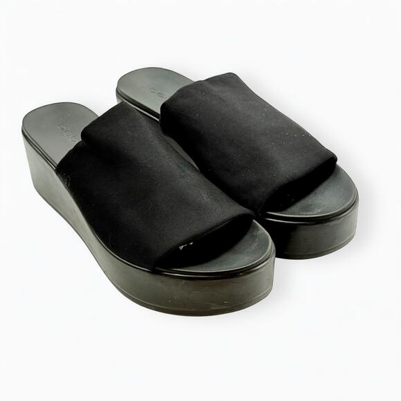 bebe | Shoes | Vtg 9s Y2k Bebe Black Platform Sandals Slinky Stretch 9 ...